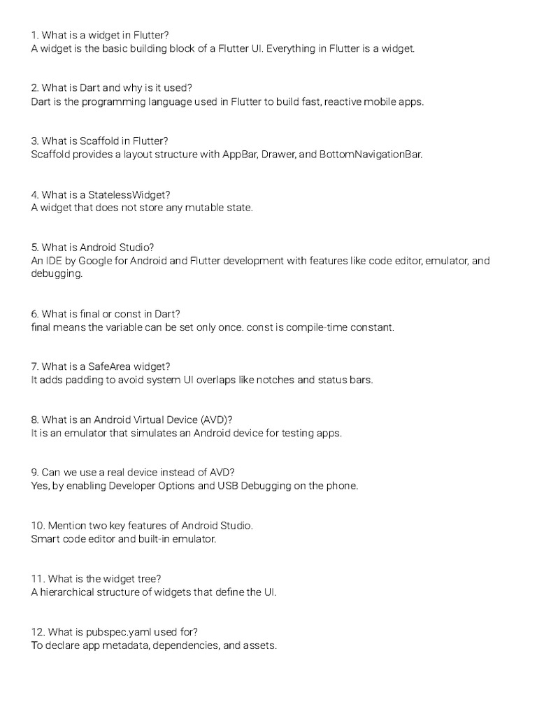 Flutter Viva Questions and Answers | PDF | Android (Operating System) | Mobile App