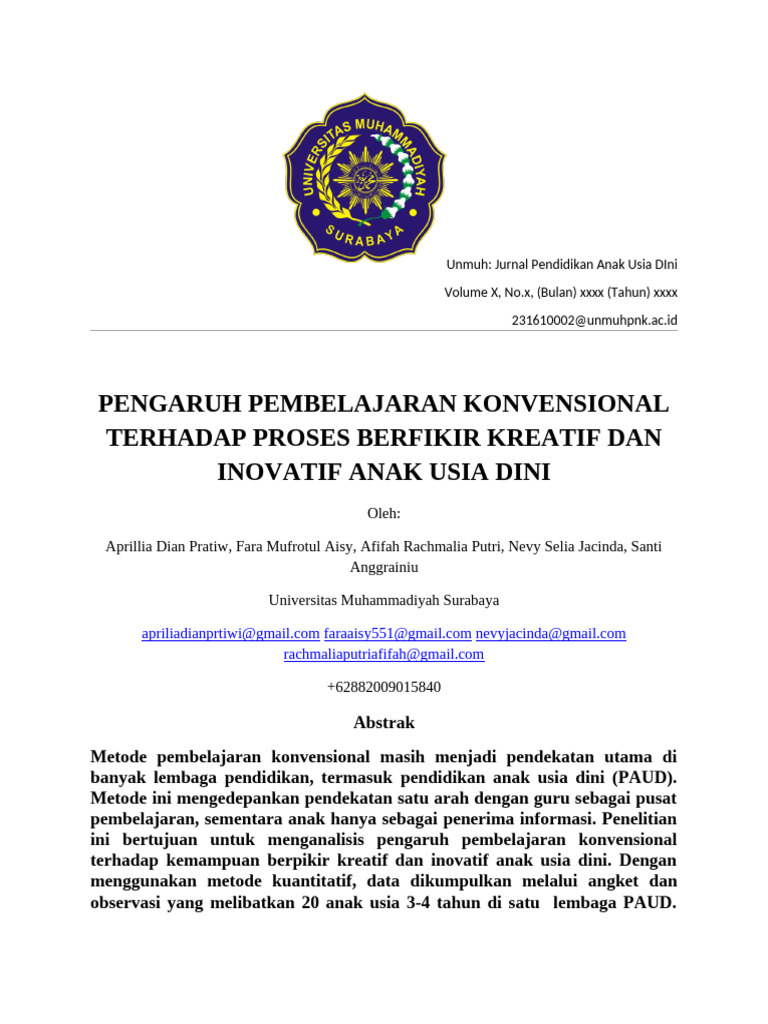 Dampak Pembelajaran Konvensional PAUD | PDF