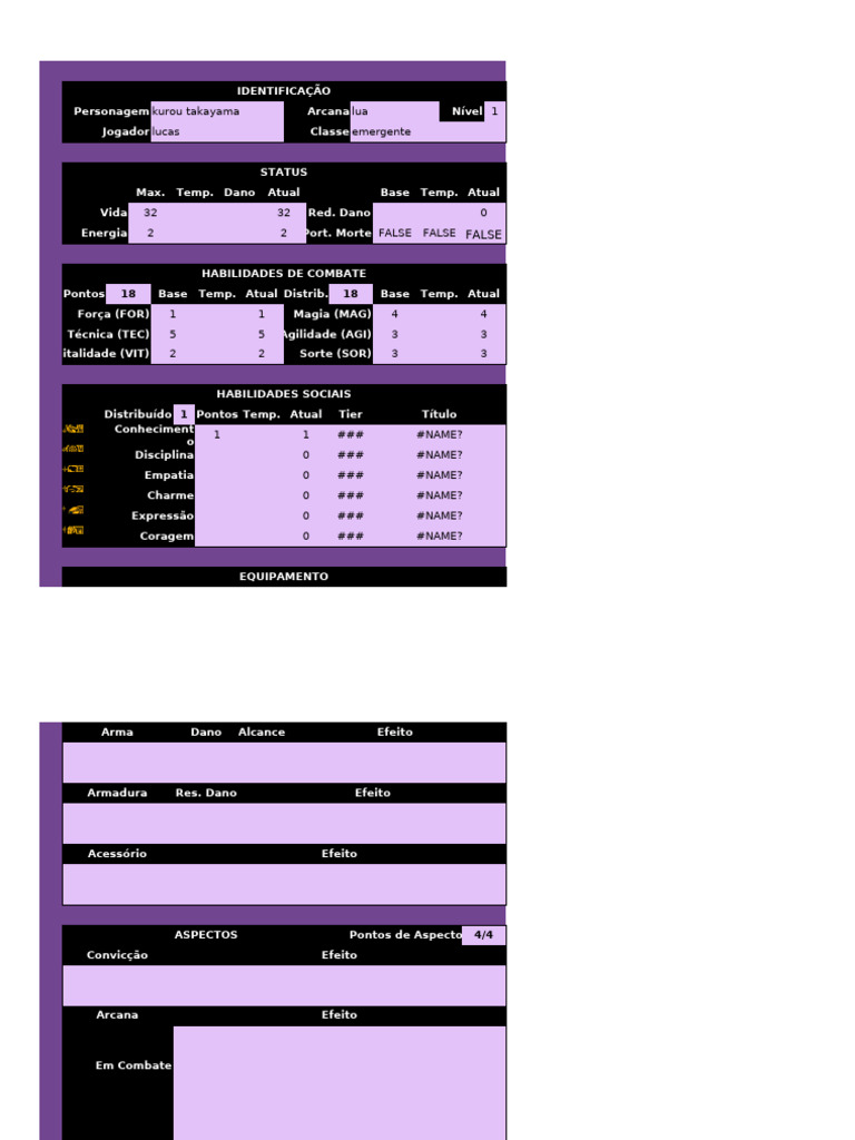 Ficha Persona Arma Na Nuca | PDF