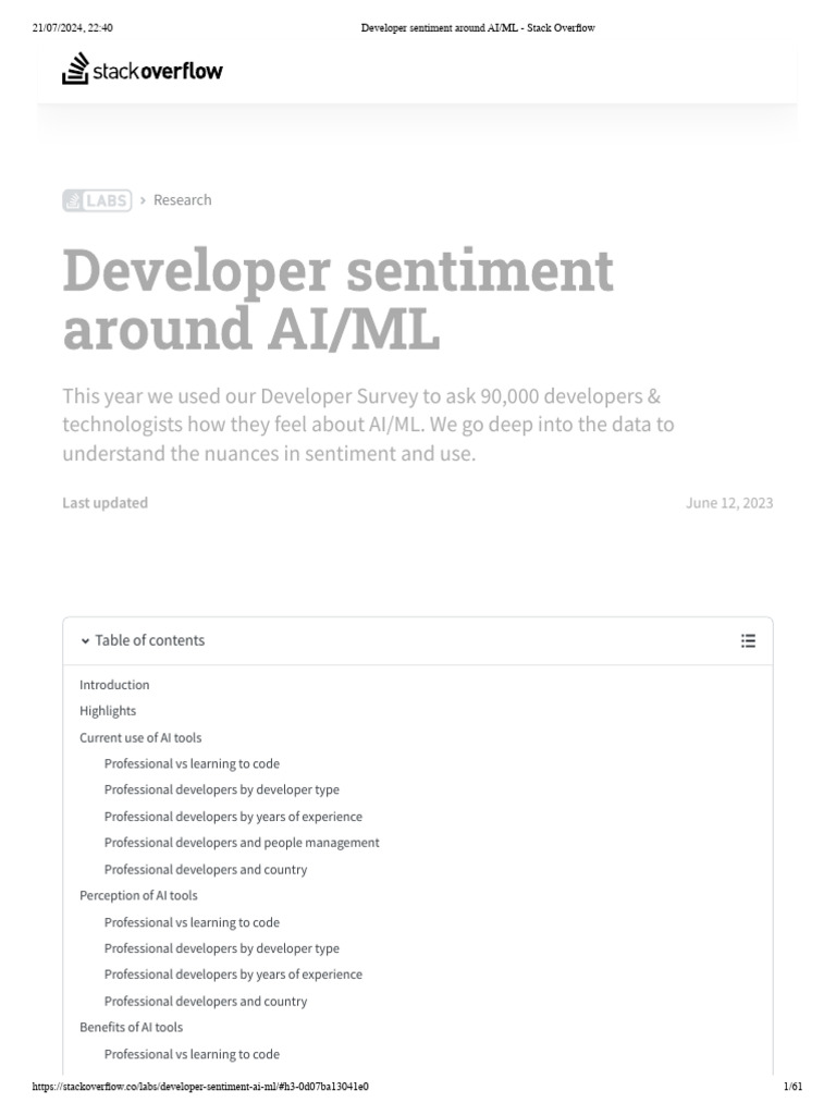 Developer Sentiment Around AI - ML - Stack Overflow | PDF | Artificial Intelligence ...