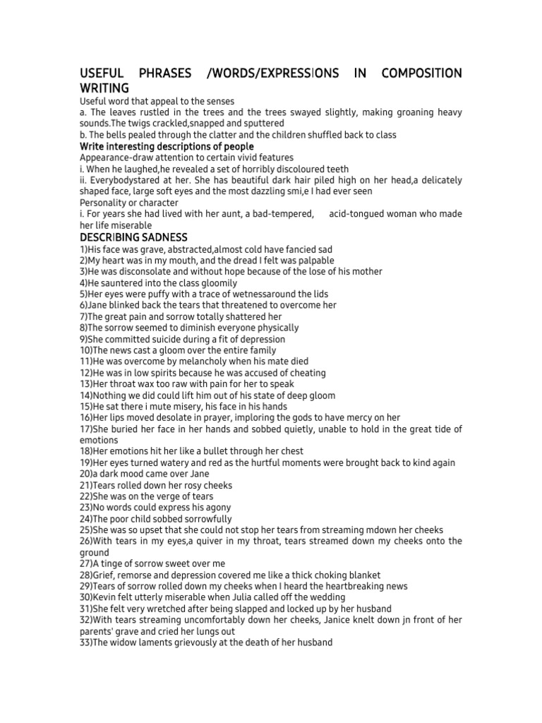 Essential Phrases for Composition Writing | PDF | Anger | Guilt (Emotion)