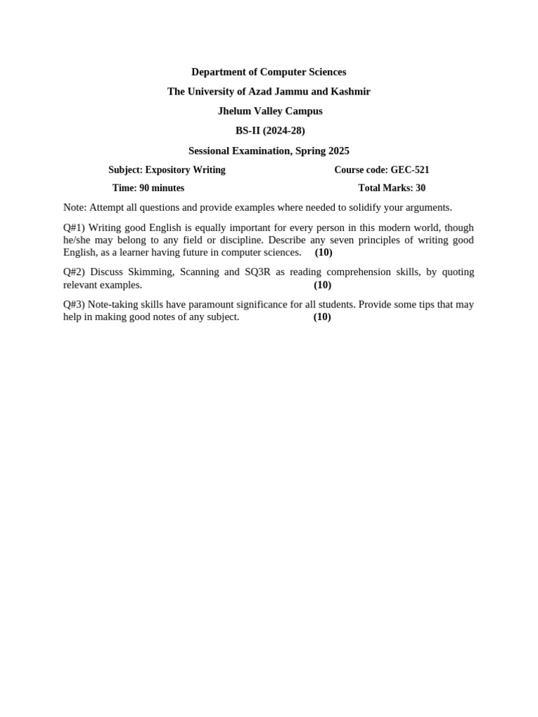 Expository Writing Exam Guidelines | PDF