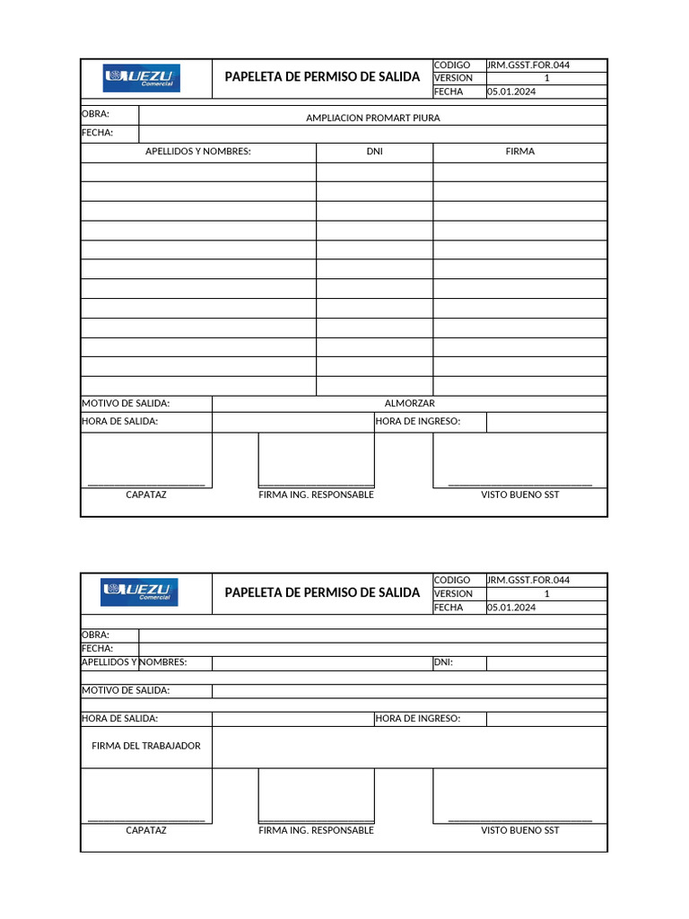 Permiso de Salida | PDF