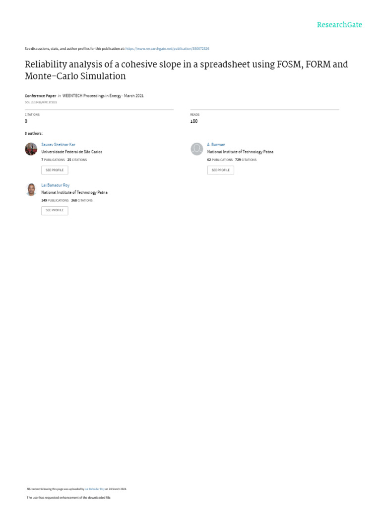 Reliability Analysis of A Cohesive Slope in A Spreadsheet Using FOSM, FORM and Monte-Carlo ...
