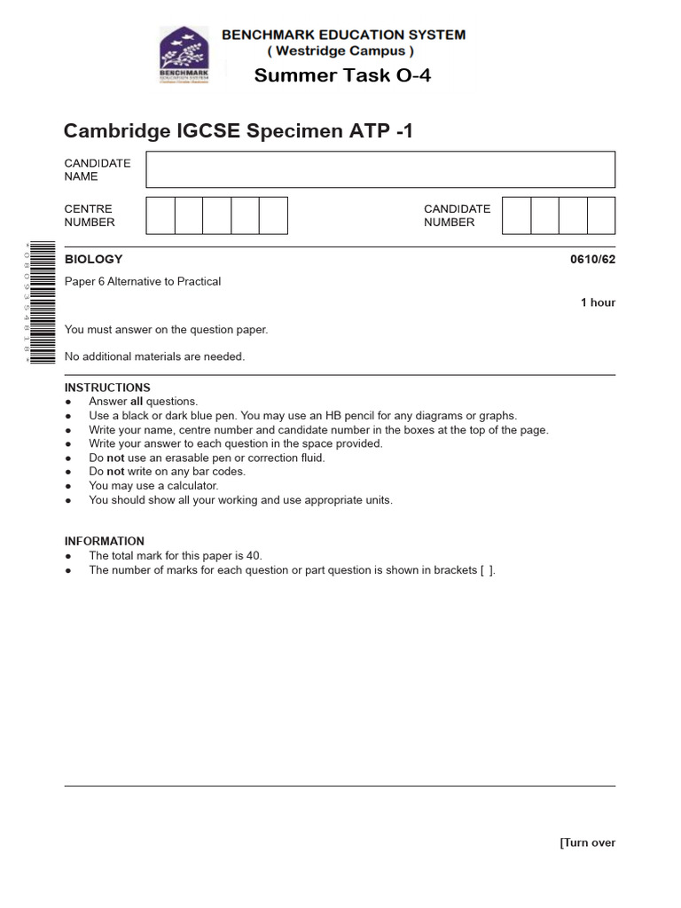 Biology Summer Task O-4 Atp Bes | PDF | Cellular Respiration | Glucose