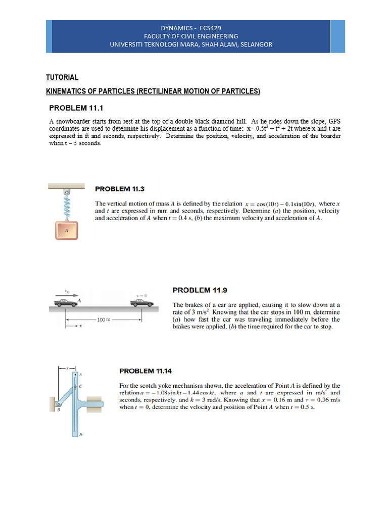 Rectilinear Motion Tutorial Answers | PDF