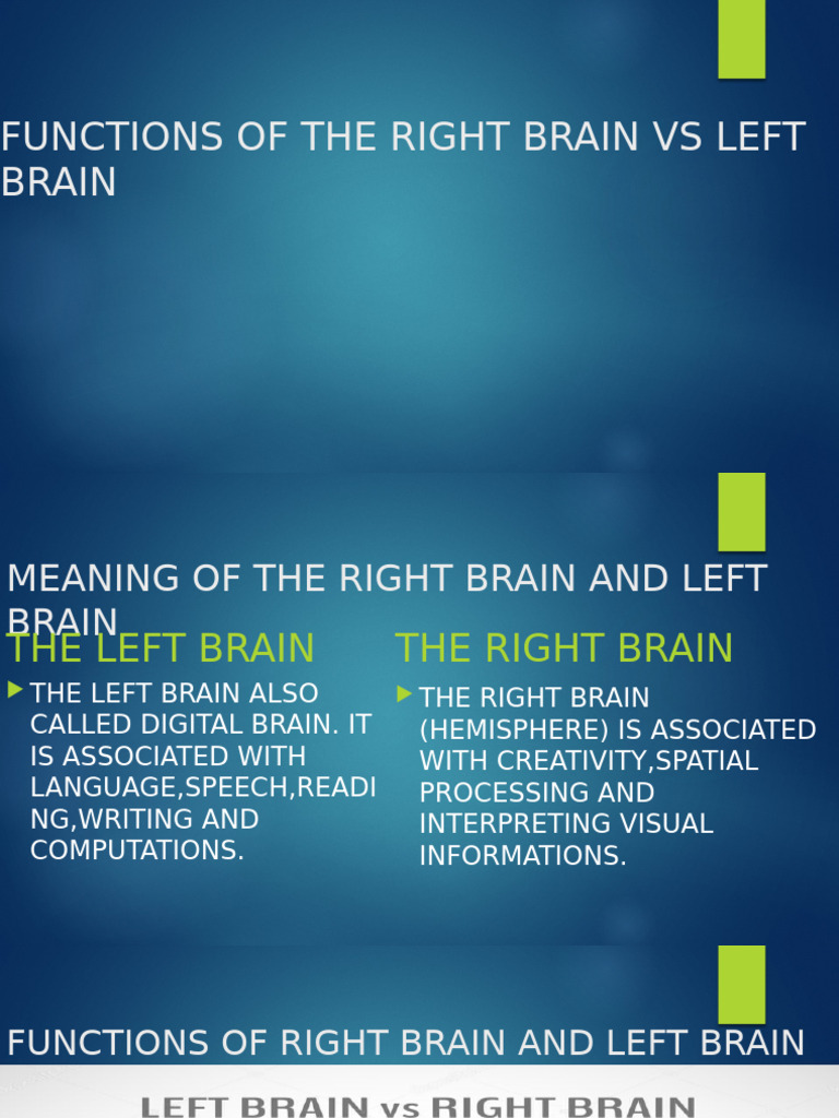 Functions of The Right Brain Vs Left Brain Diction Project | PDF