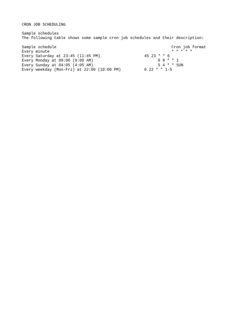 Cron Job Scheduling Examples | PDF