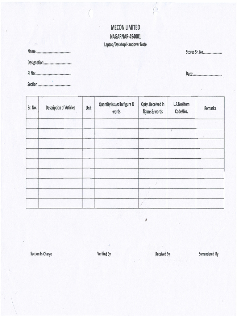 2025 Handover Note Laptop Desktop Nagarnar | PDF