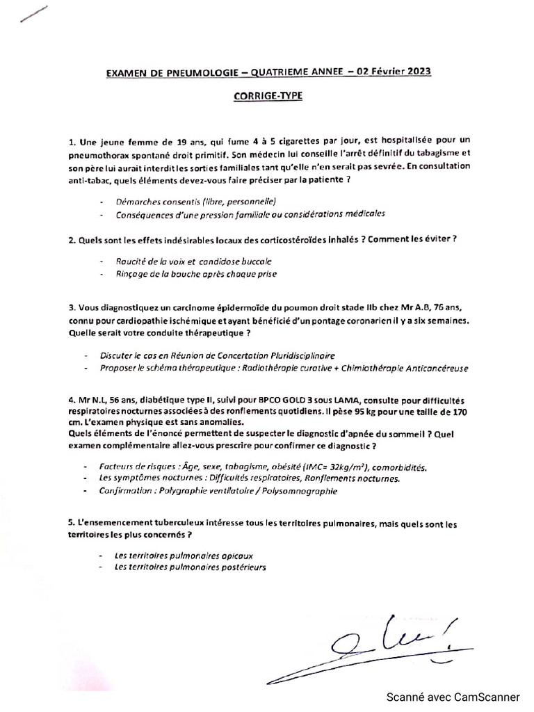 2-Examen Pneumo Rot1 - Promo19 | PDF