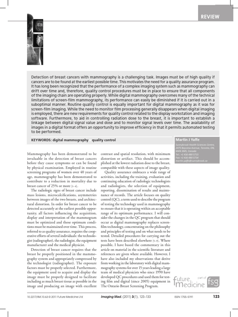 Developing A Quality Control Program For Digital Mammography Achievements So Far and Challenges ...