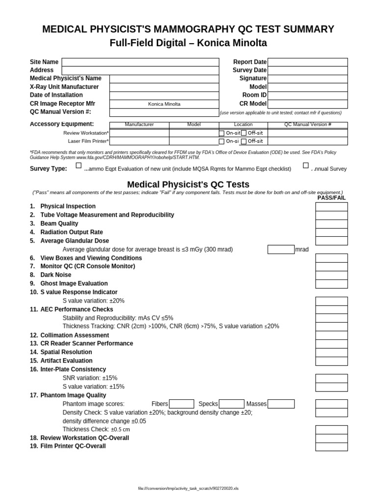 Med Phys QC Summarykonica Minoltadigital - 43012 | PDF | Mammography ...