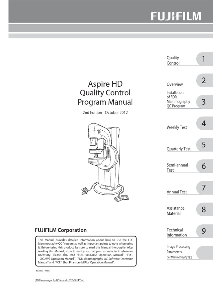 Fujifilm Aspire HD Quality Control Program Manual | PDF | Mammography ...