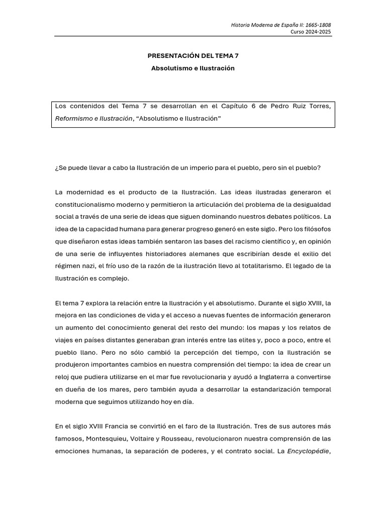 Breve Presentación Del Tema 7 - Absolutismo e Ilustración | PDF | Era de iluminacion | Imperio ...