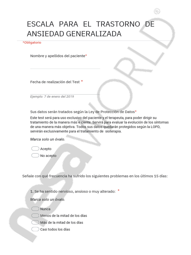 Cuestionario Gad 7 (Ansiedad) | PDF | Ansiedad | Sicología
