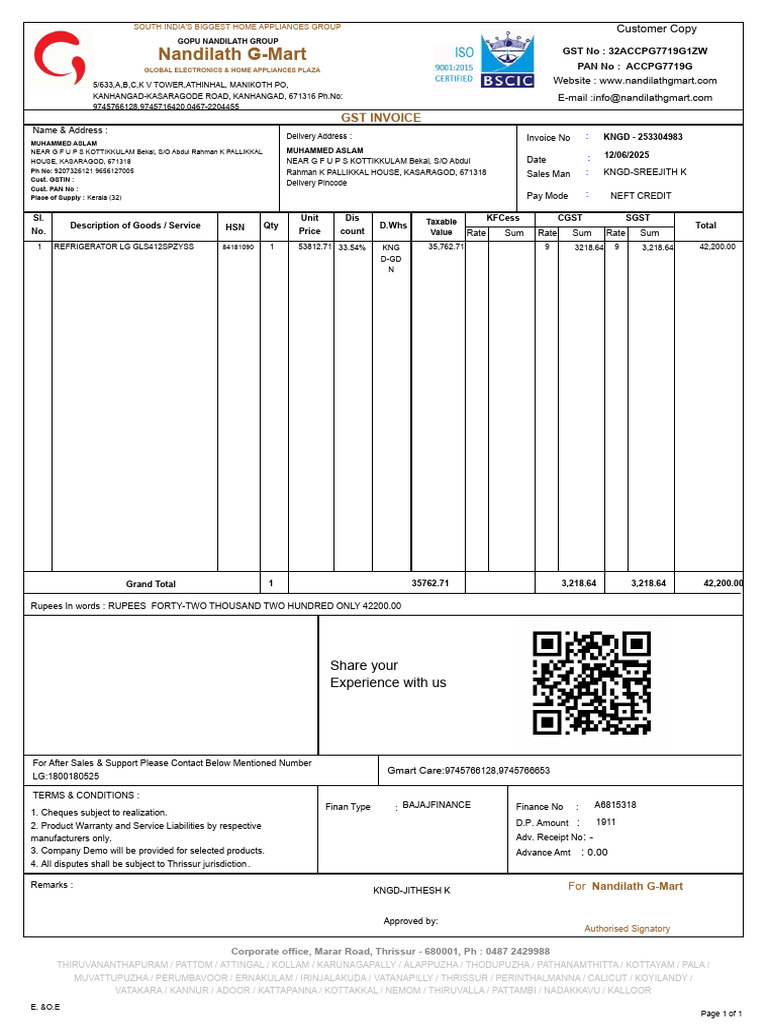 Nandilath G-Mart GST Invoice Details | PDF | Taxes | Payments