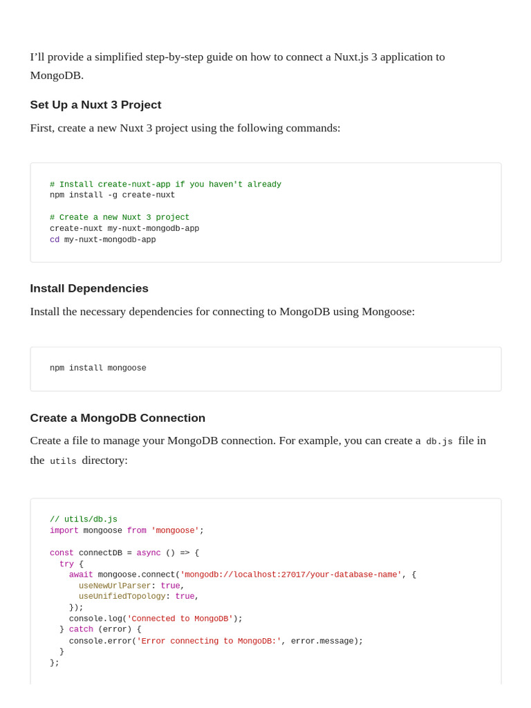 Nuxt 3 Connection With Mongodb. I'Ll Provide A Simplified Step-By-step - by Syscrews - Medium | PDF
