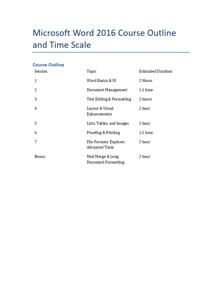 Word 2016 Course Outline | PDF