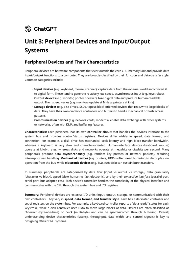 Unit 3 - Peripheral Devices and Input - Output Systems | PDF | Input/Output | Usb