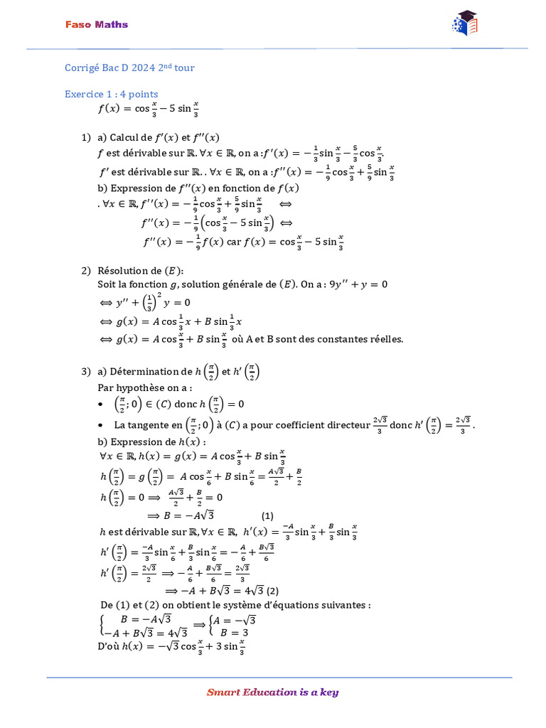 Correction Bac Maths 2024 - 2nd Tour | PDF | Géométrie | Mathématiques