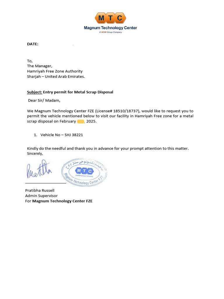 HFZA-Invitation Letter (Metal Scrap Disposal) (2)[1] | PDF