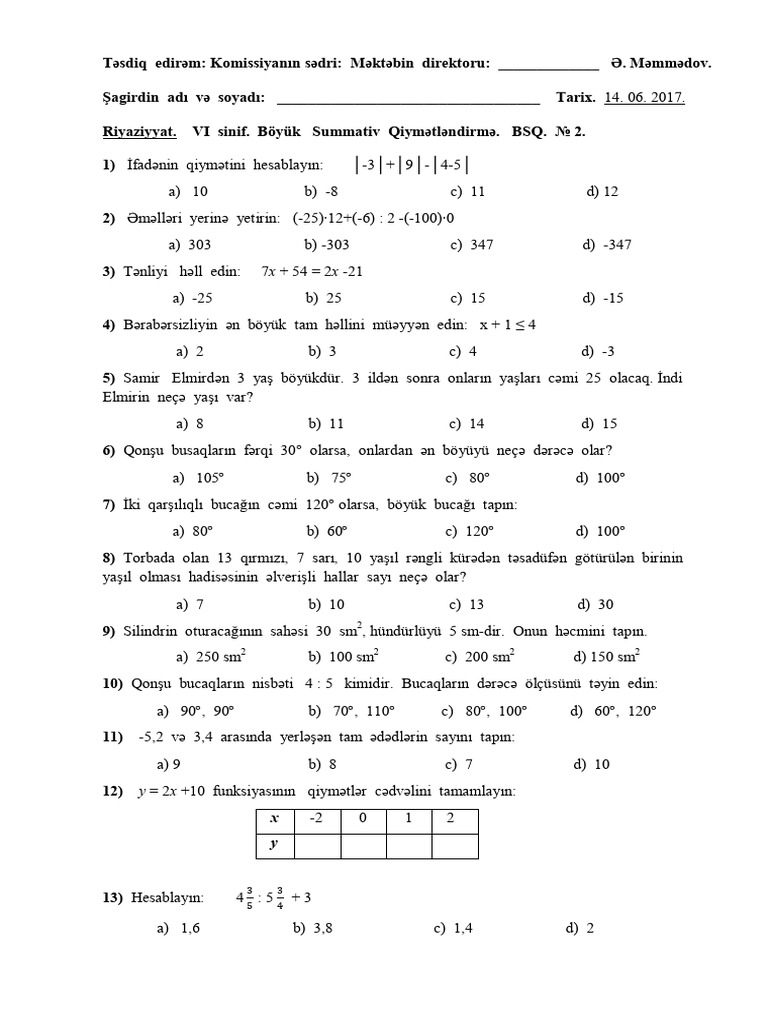 6 - S - Riyaziyyat - BSQ - 2 | PDF