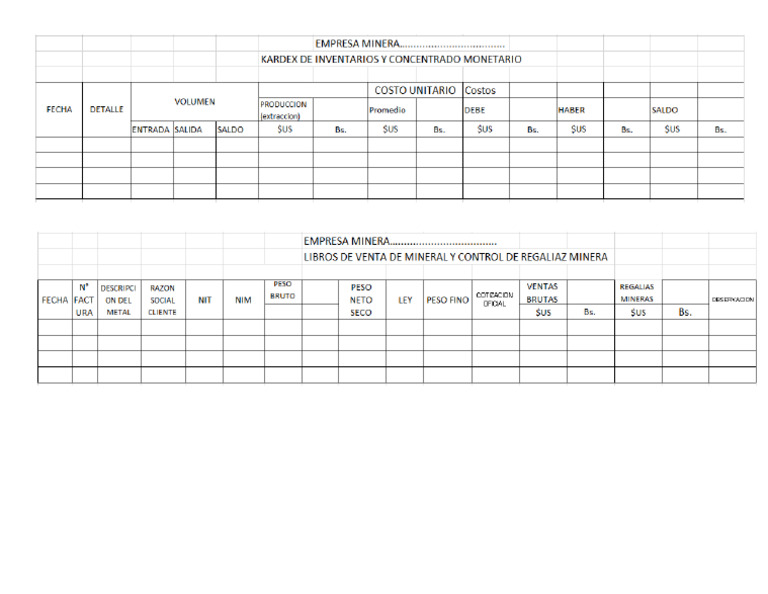 Formato Cont. Extractiva Kardex de Comercializacion de Minerales | PDF