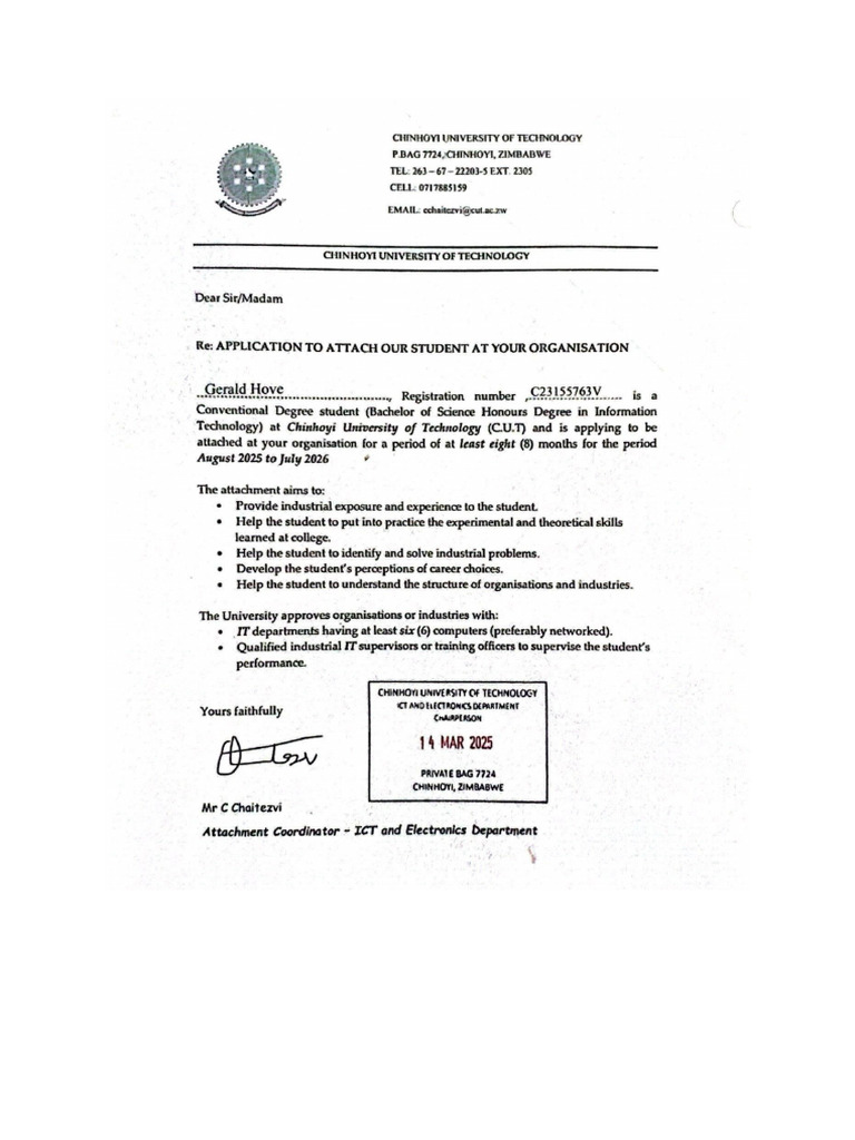 CV For Attachment - Gerald-Hove | PDF | Zimbabwe | Learning