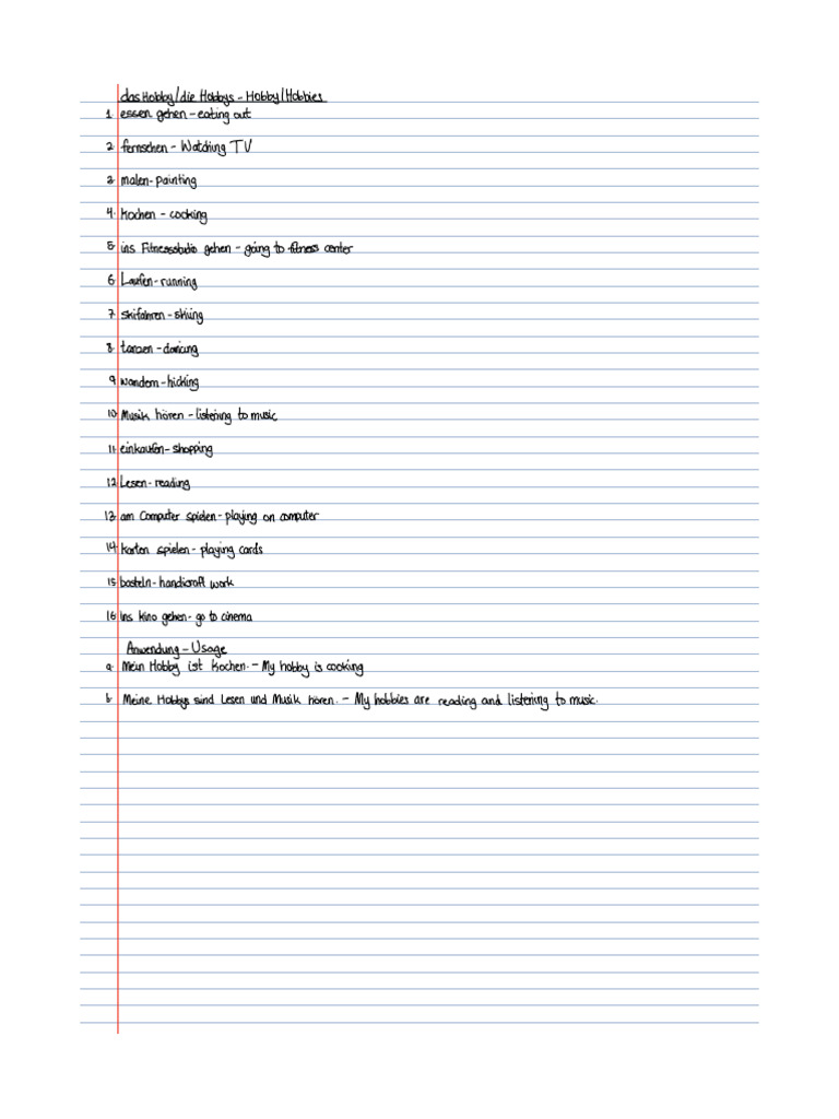 Hobbies in German | PDF