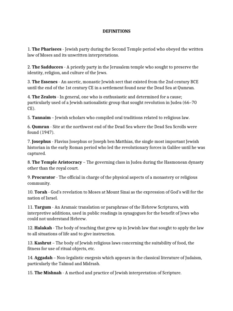 Definitions Used in The New Testament Era | PDF | Pharisees | Bible