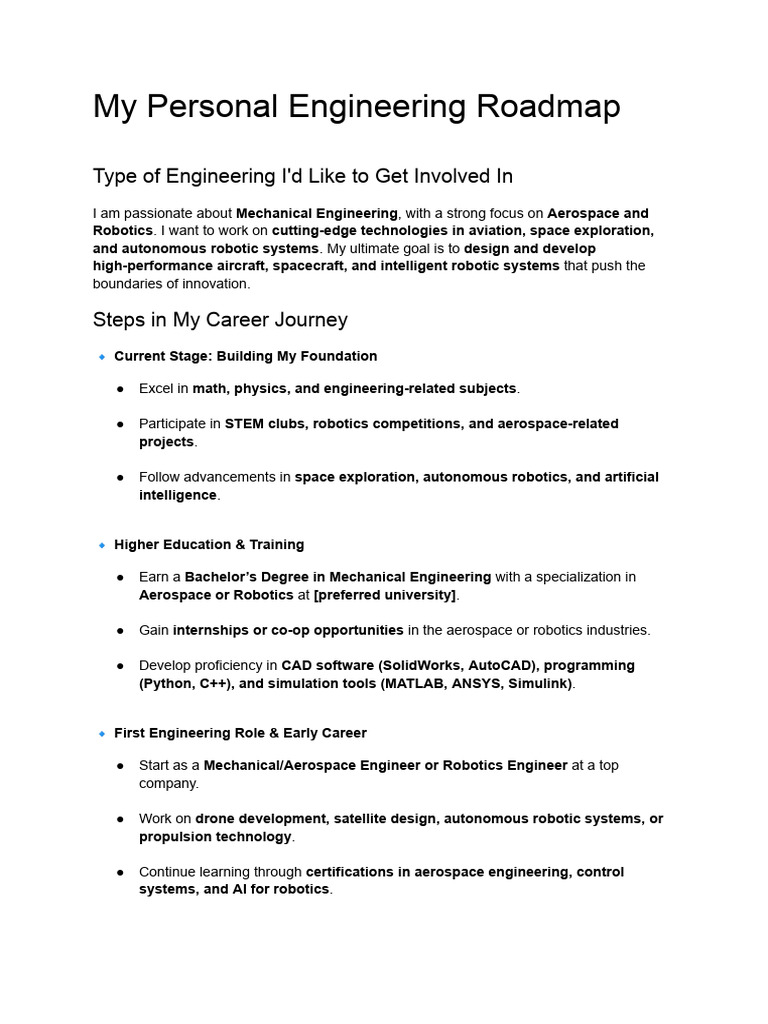My Personal Engineering Roadmap | PDF | Unmanned Aerial Vehicle | Robotics