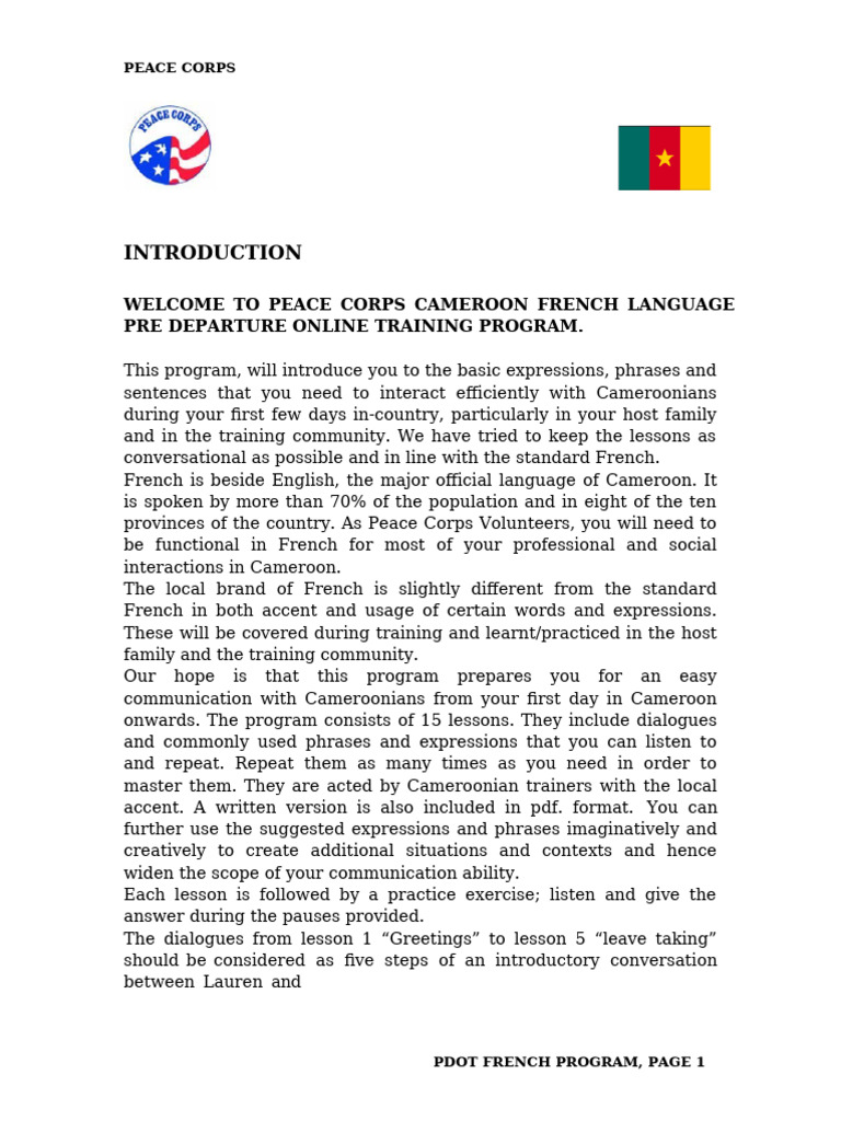 Peace Corps Cameroon French Training Guide | PDF | Communication ...