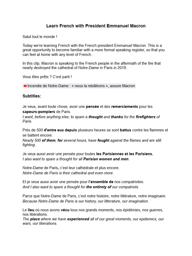 Learn French With President Emmanuel Macron | PDF | French Language ...