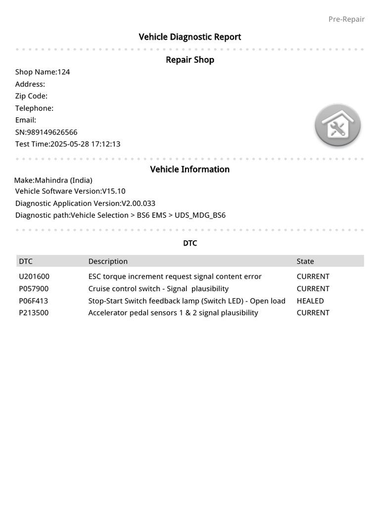 Mahindra Diagnostic Report Summary | PDF