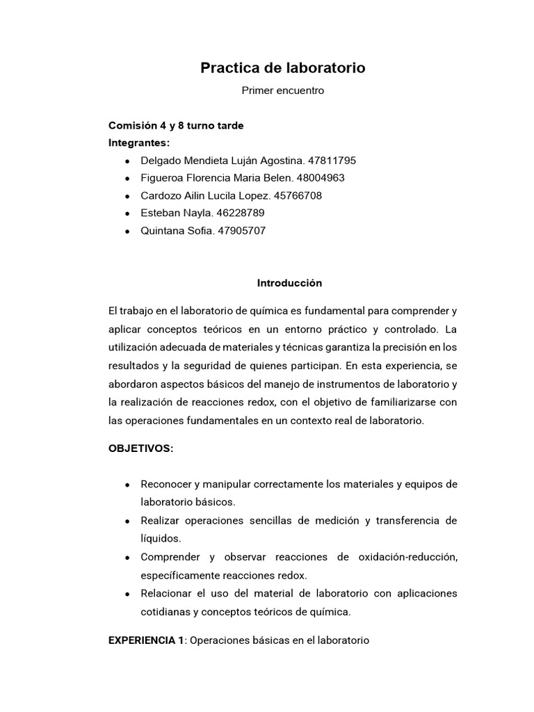 Laboratorio Informe | PDF | Redox | Hidróxido de sodio
