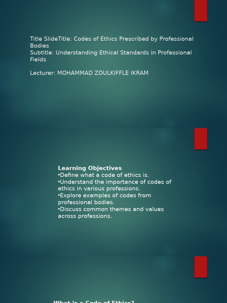 Lec. 10 Codes of Ethics Prescribed by Professional Bodies | PDF ...