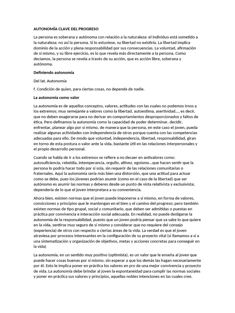 Autonomía: Clave para el Progreso Juvenil | PDF | Libertad | Autonomía