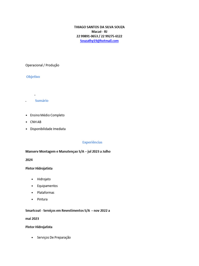 CV Thiago Souza (Pintor | PDF