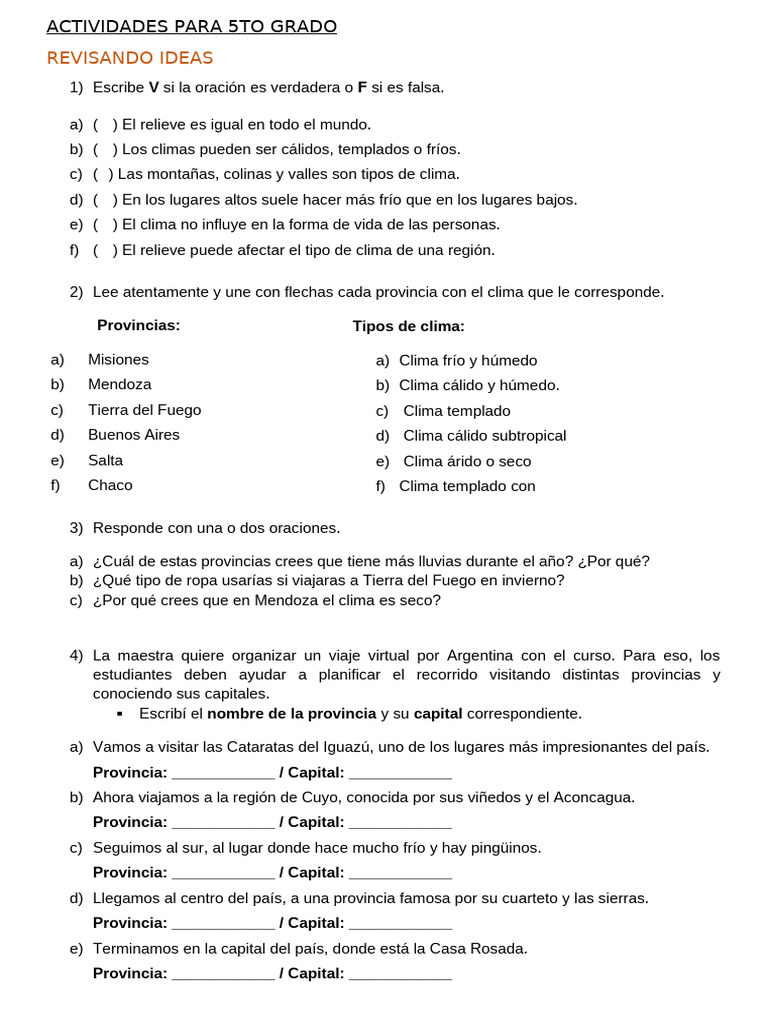 Climas y Actividades para 5to Grado | PDF | Clima | Clima templado