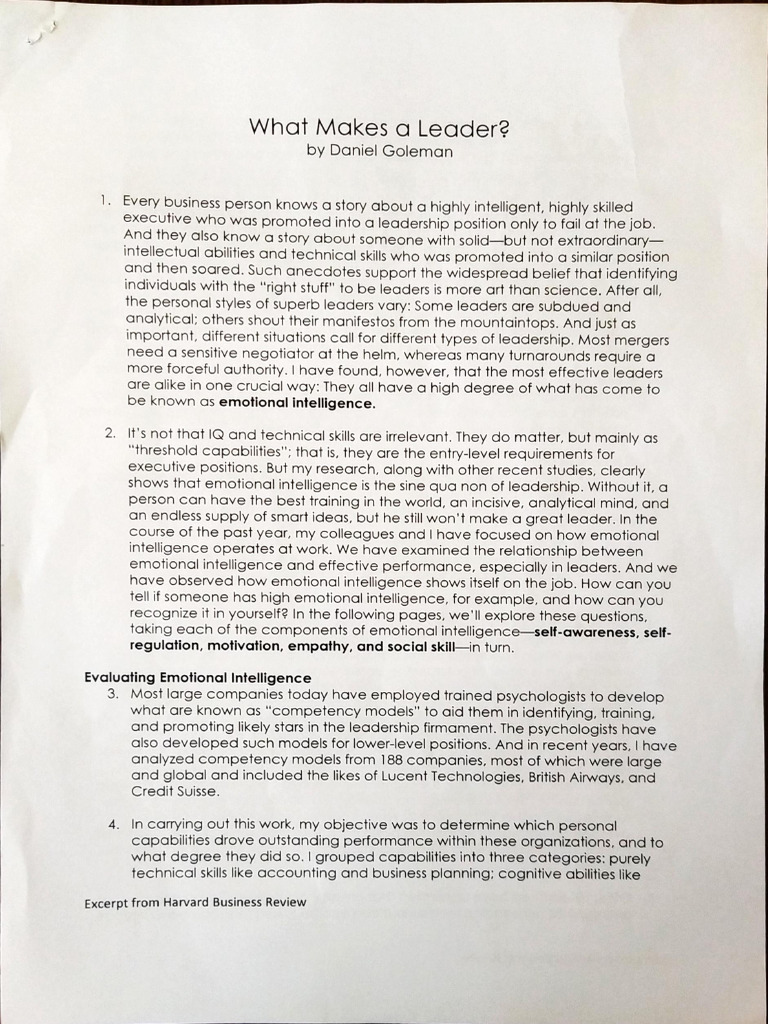 Emotional Intelligence - What Makes A Leader by Daniel Goleman | PDF