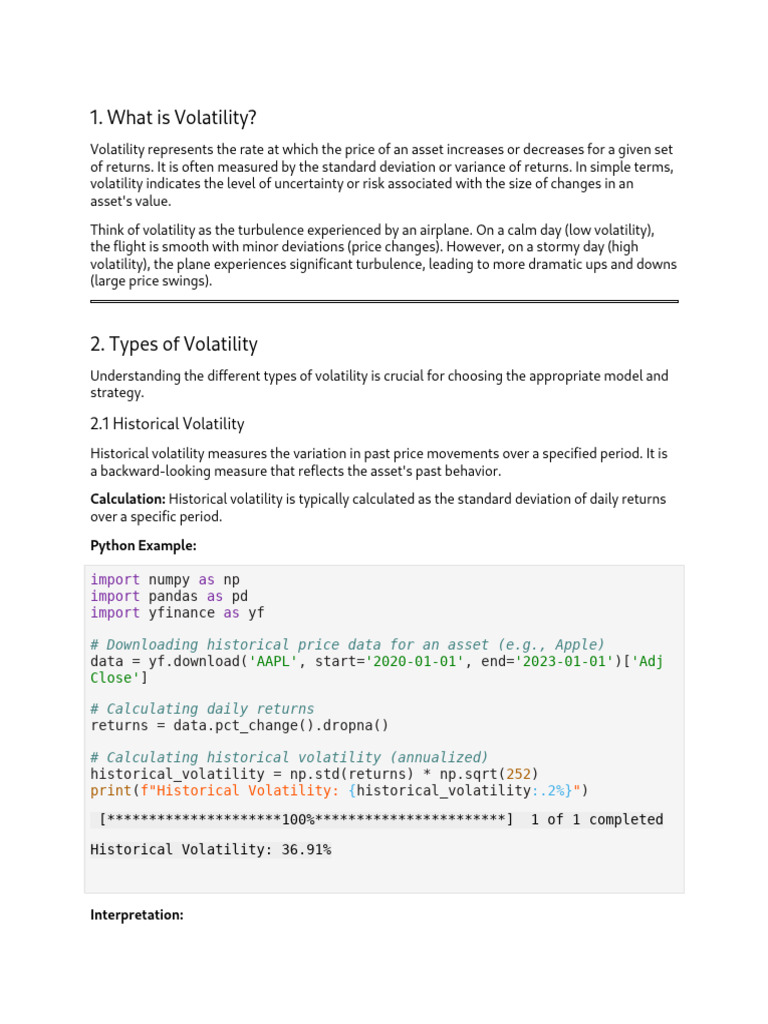 Volatility Modeling With Python 1725384188 | PDF | Volatility (Finance) | Value At Risk