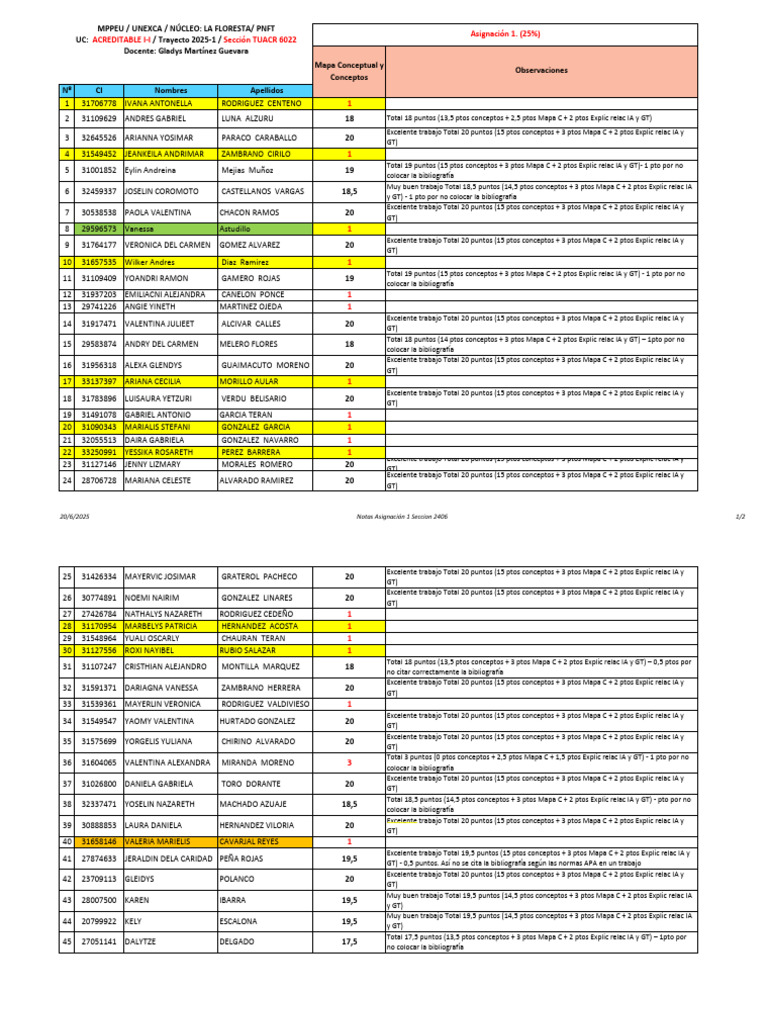 Notas Asignación 1 Seccion 2406 | PDF