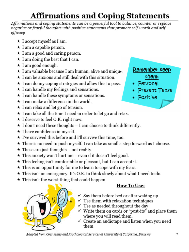 Affirmations Coping Statements | PDF