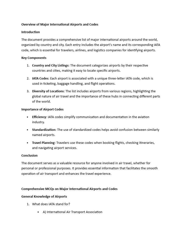 International Airports and IATA Codes | PDF | Aviation | Buildings And ...