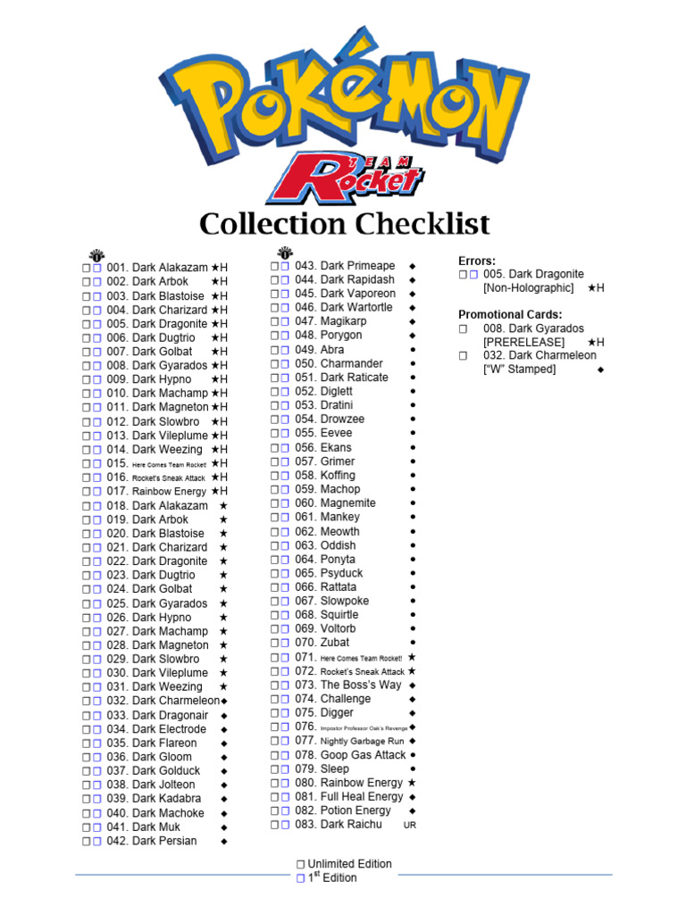 9 Team Rocket Checklist | PDF