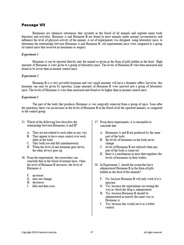 ACT-Science-Practice Test PDF 7 | PDF | Hormone | Experiment