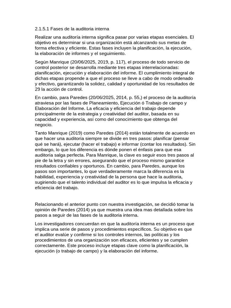 Definicion de Las Fases de Auditoria Interna | PDF | Planificación ...