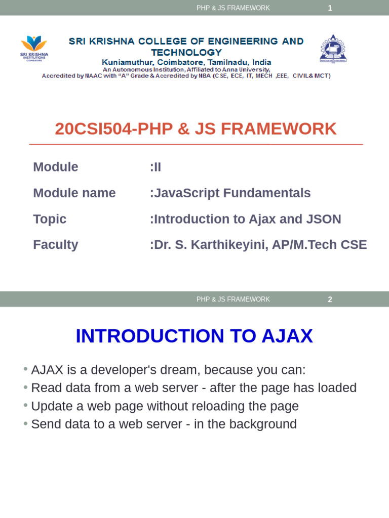 2.12 Introduction To Ajax and JSON | PDF | Ajax (Programming) | Json