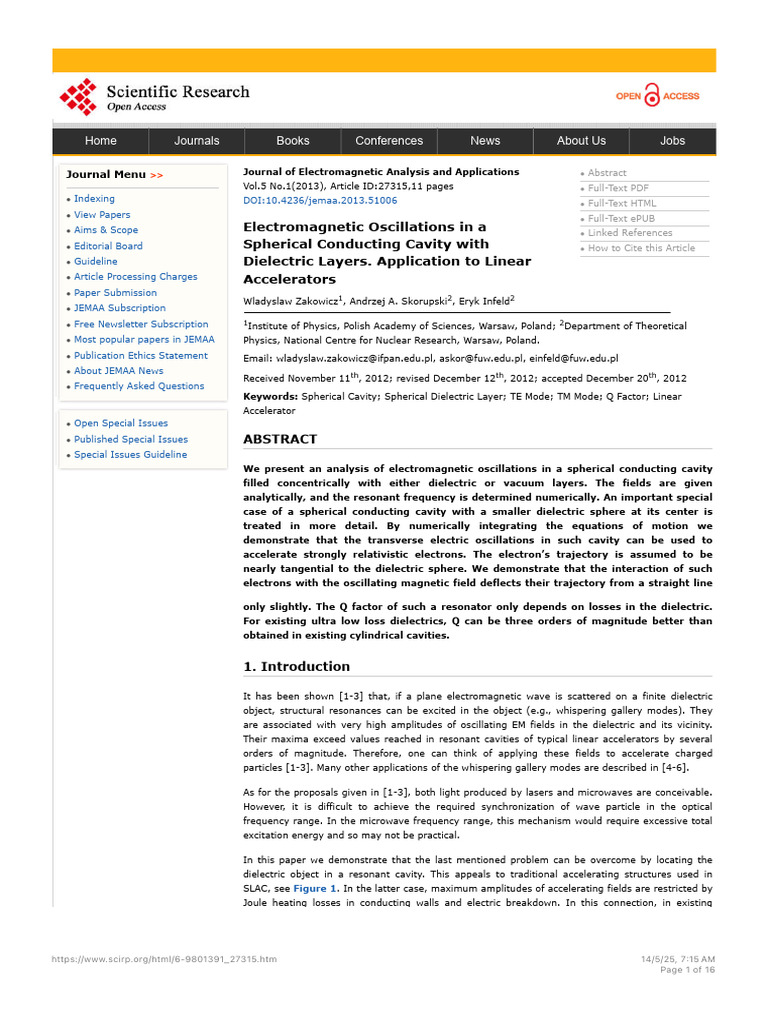 Electromagnetic Oscillations in Spherical Cavities | PDF | Dielectric ...