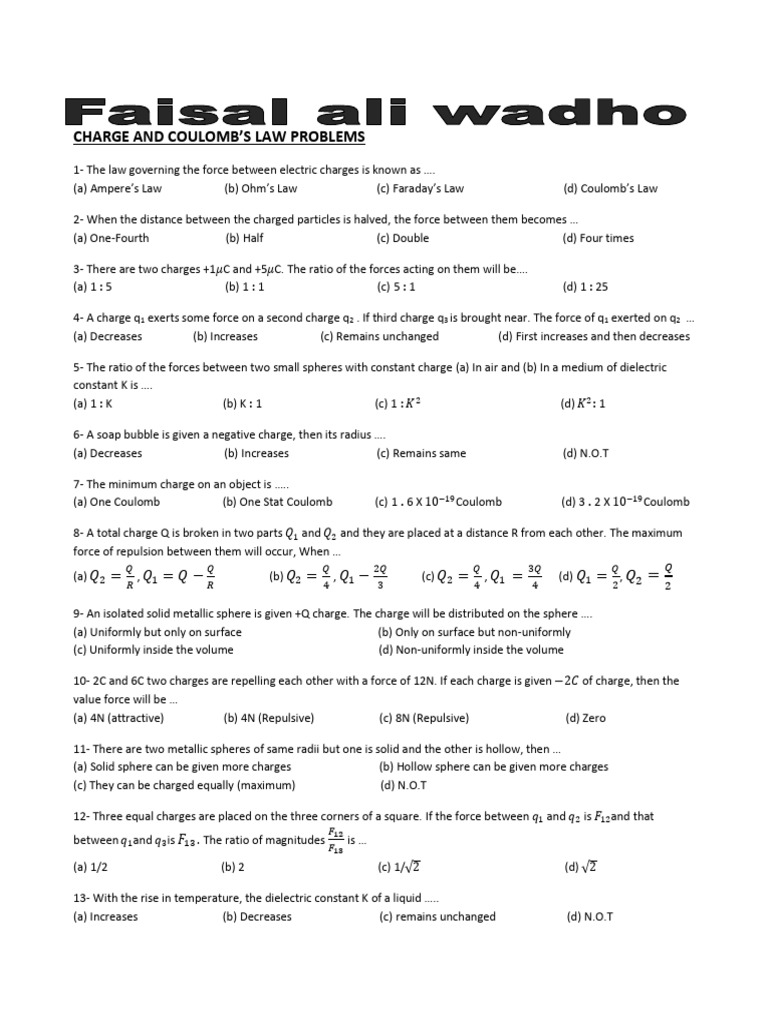 Electrostatic DPP (MCQs 200) | PDF | Capacitor | Electric Field